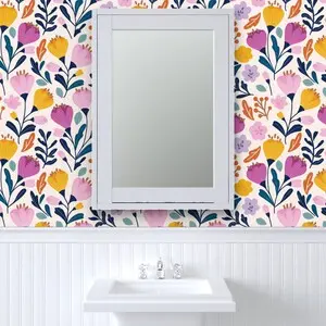 Spoonflower Crocus Bloom Whimsical Floral Modern Garden Custom Pre-pasted Wallpaper