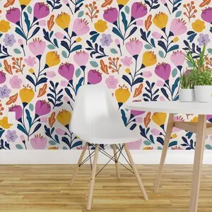 Spoonflower Crocus Bloom Whimsical Floral Modern Garden Custom Pre-pasted Wallpaper