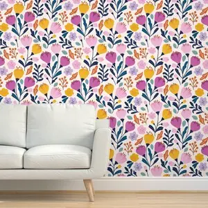 Spoonflower Crocus Bloom Whimsical Floral Modern Garden Custom Pre-pasted Wallpaper