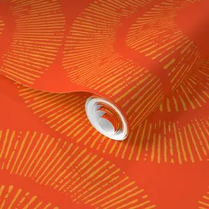 Spoonflower Retro Circles Abstract Yellow Summer Mcm Resort Custom Pre-pasted Wallpaper - Orange
