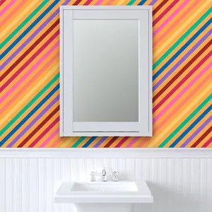 Spoonflower Rainbow Graphic Lines Bright Pride Retro Stripe Custom Pre-pasted Wallpaper - Orange