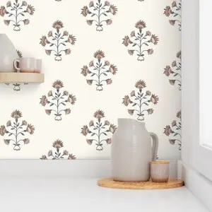 Spoonflower Modern Floral Traditional Stem Wildflower Custom Pre-pasted Wallpaper