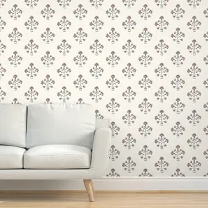 Spoonflower Modern Floral Traditional Stem Wildflower Custom Pre-pasted Wallpaper - Beige