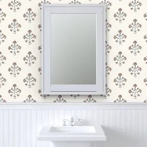 Spoonflower Modern Floral Traditional Stem Wildflower Custom Pre-pasted Wallpaper - Beige