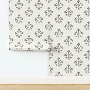 Spoonflower Modern Floral Traditional Stem Wildflower Custom Pre-pasted Wallpaper - Beige