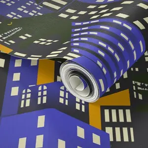 Spoonflower Sci Fi Fantasy Science Fiction Bold Geometric Custom Pre-pasted Wallpaper - Black
