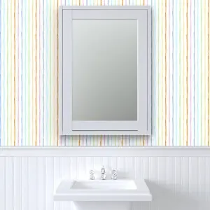Spoonflower Stripes Pastel Modern Abstract Colorful Custom Pre-pasted Wallpaper - Rainbow