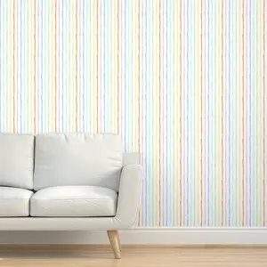 Spoonflower Stripes Pastel Modern Abstract Colorful Custom Pre-pasted Wallpaper - Rainbow