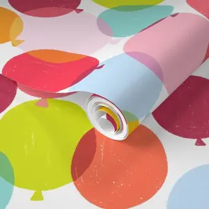 Spoonflower Bright Balloons Birthday Party Colorful Happy Custom Pre-pasted Wallpaper - Red,orange