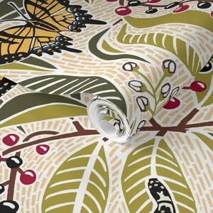Spoonflower Butterfly Botanical Floral Swallowtail Butterflies Custom Pre-pasted Wallpaper - Beige