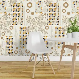 Spoonflower Palm Mid Century Retro Geometric Cactus Desert Custom Pre-pasted Wallpaper