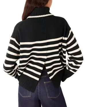 Whistles High Neck Striped Wool Sweater - Black/multi