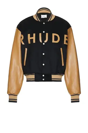 Rhude Logo Varsity Jacket - Navy & Camel