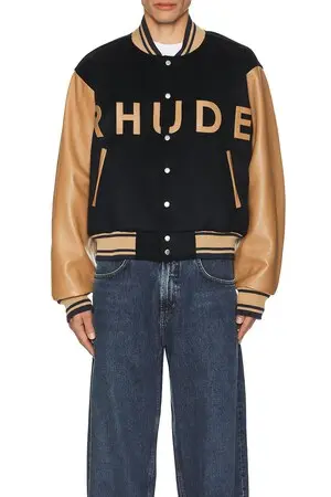 Rhude Logo Varsity Jacket - Navy & Camel