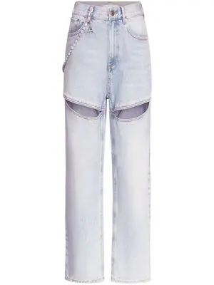 AREA Slit Straight Leg Jeans - Blue