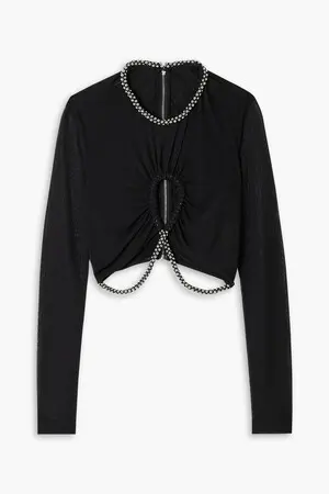 DION LEE Barball Cutout Beaded Mesh Top