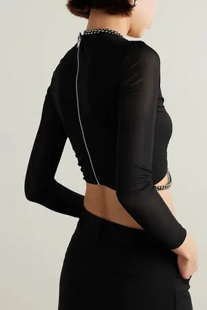 DION LEE Barball Cutout Beaded Mesh Top