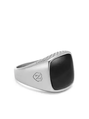 NIALAYA JEWELRY Onyx Signet Ring - Silver