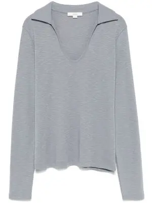 Vince Open-neck Long-sleeve Polo Top