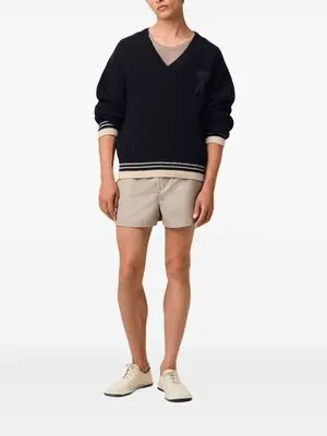 AMI Paris Ribbed V-neck Sweater - Blue