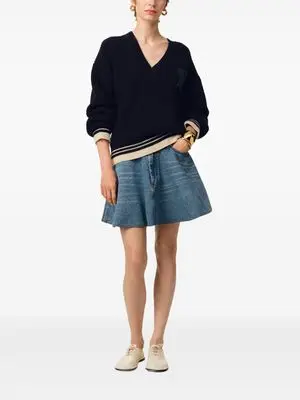 AMI Paris Ribbed V-neck Sweater - Blue