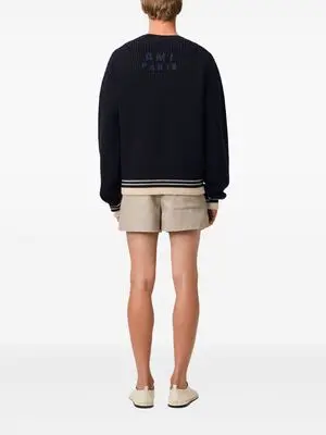 AMI Paris Ribbed V-neck Sweater - Blue