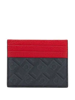 FERRAGAMO Embossed Leather Cardholder - Grey