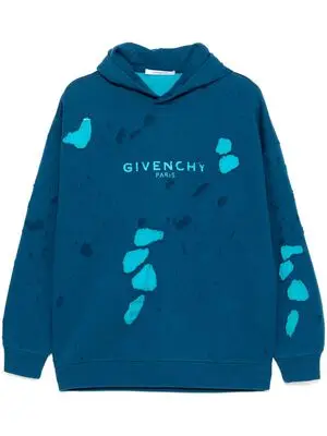 Givenchy Distressed Logo-Print Hoodie In Blue - 45% Off | Editorialist