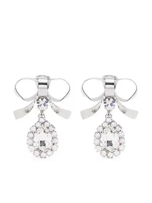 Alessandra Rich Crystal-embellished Bow Drop Earrings - Silver