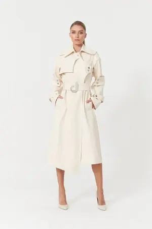 JENDUE Chaby Denim Trench Coat - Deep Blue