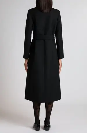 Valentino Garavani V-detail Belted Virgin Wool & Silk Drill Coat - Black