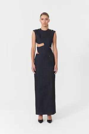 JENDUE Harvey Maxi Denim Dress With Cut-outs