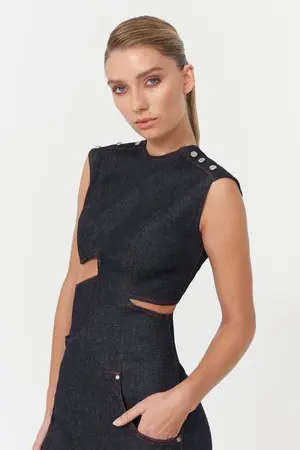 JENDUE Harvey Maxi Denim Dress With Cut-outs