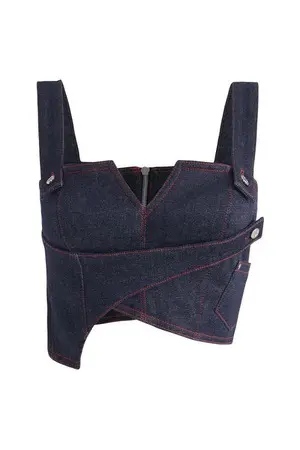 JENDUE Harvey Denim Crop Top With Contrast Stitching