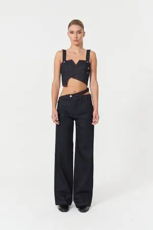 JENDUE Davidson Asymmetric Belt Denim Pants