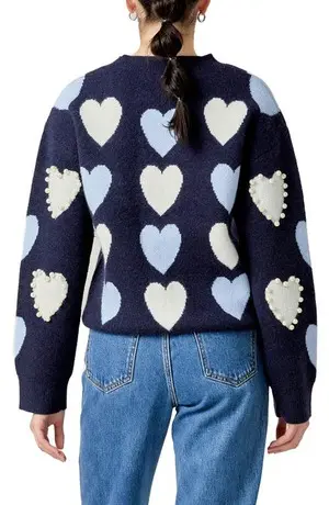 English Factory Heart Faux Pearl Embellished Sweater
