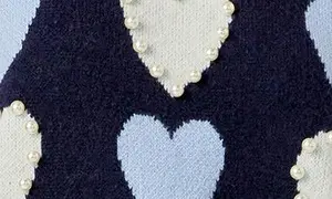 English Factory Heart Faux Pearl Embellished Sweater