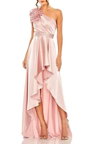 Mac Duggal Ruffled One Shoulder Cut Out Hi-lo Gown - Rose