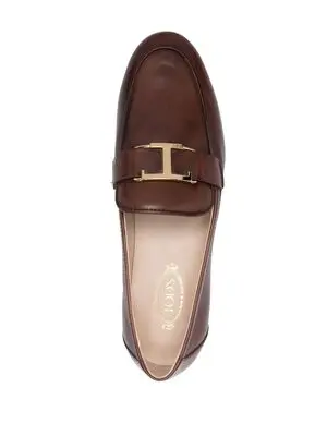 TOD'S T-logo Leather Loafers - Brown