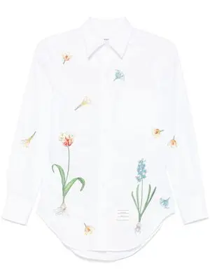 Thom Browne Floral-embroidery Cotton Shirt - White