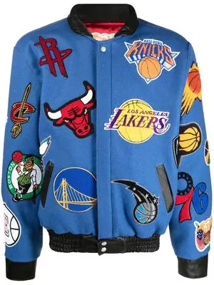 JEFF HAMILTON Nba Collage Wool & Leather Jacket - Blue