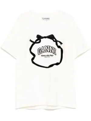 GANNI Embroidered Logo T-shirt - Neutrals