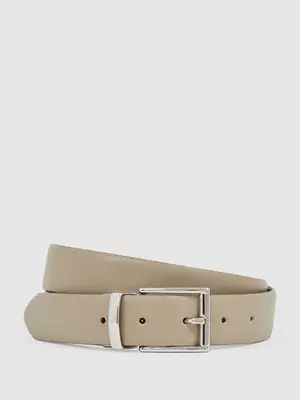 REISS Ricky Leather Reversible Belt - Stone/dark Brown