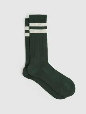 REISS Henman Double-stripe Socks - Pine Green/ecru