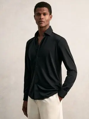 REISS Voyager Long-sleeve Slim-fit Travel Shirt - Black