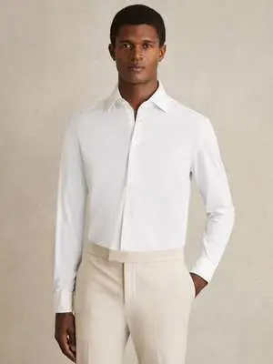 REISS Voyager Long-sleeve Slim-fit Travel Shirt - White