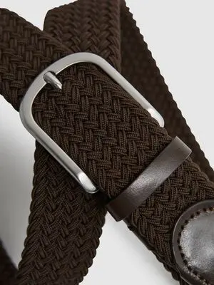 REISS Elmont Basket-weave Belt - Dark Brown