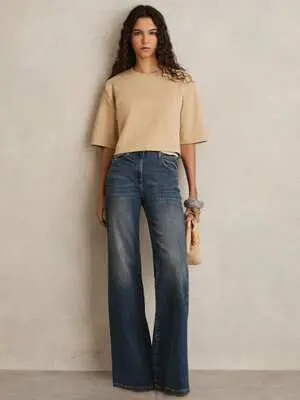 REISS Alex Stretch-cotton Cropped T-shirt - Sand