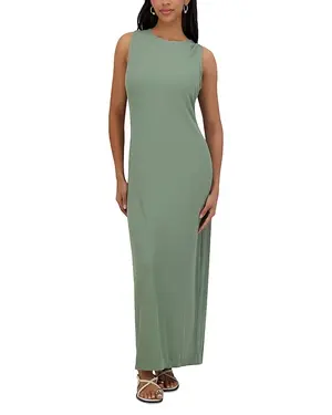 POINT Sleeveless Crewneck Straight Dress - Sage