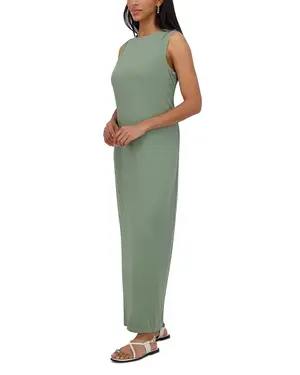POINT Sleeveless Crewneck Straight Dress - Sage